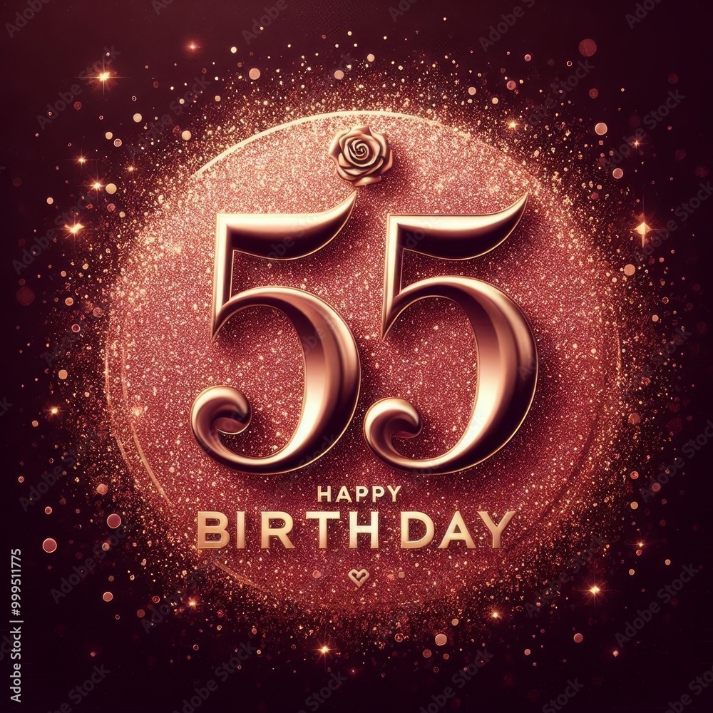 Elegant 55th birthday greeting with sparkling gold effect and a rose ...