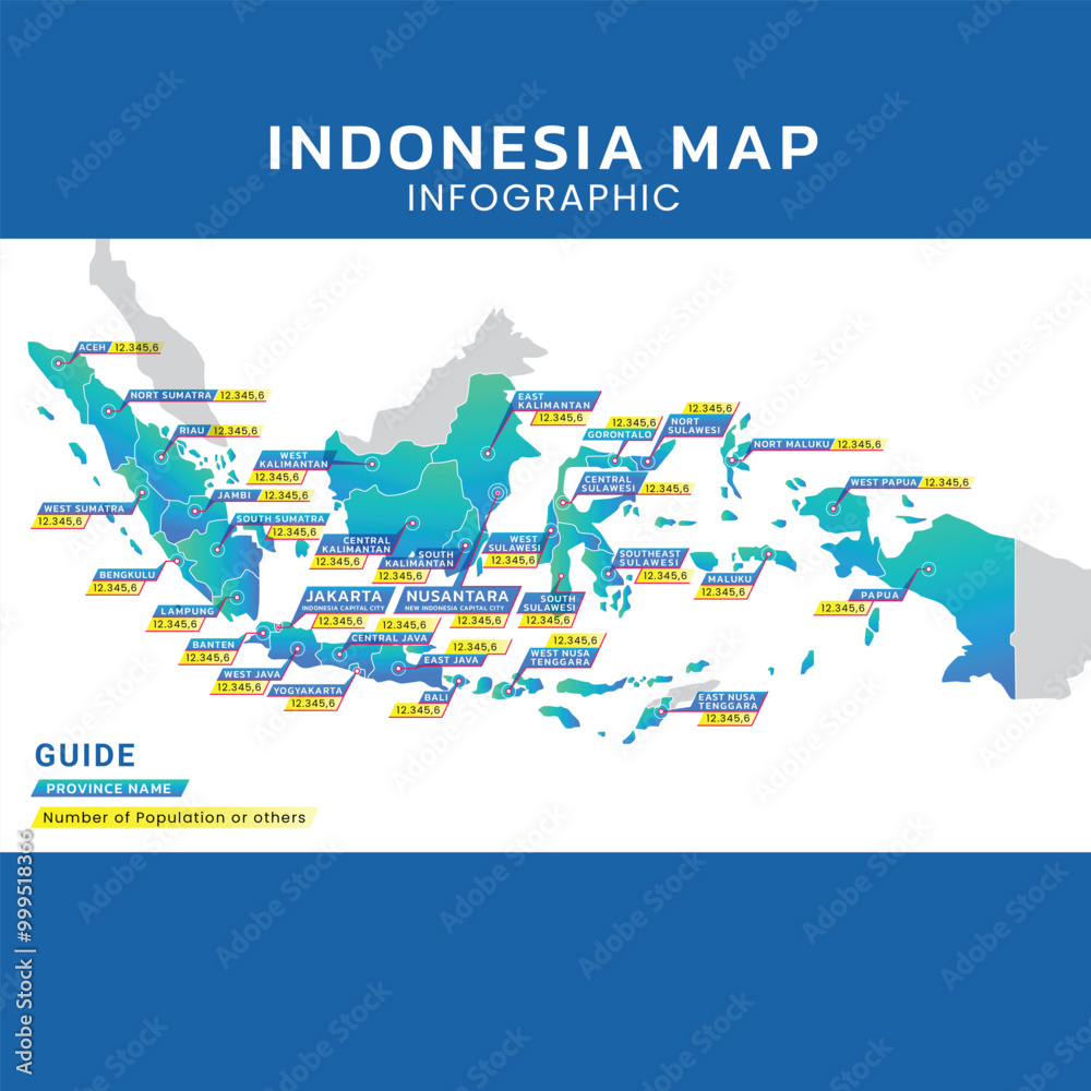 Indonesian map with provinces and population figures Stock Vector ...