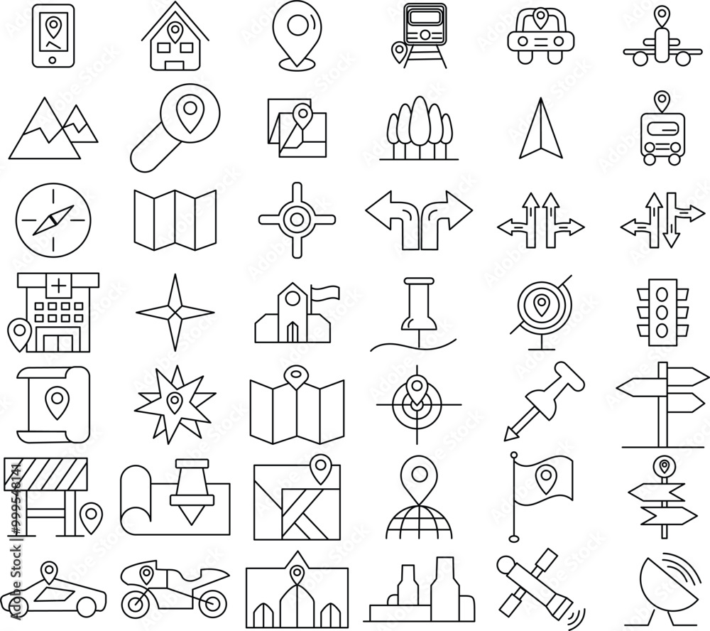 Map Navigation Icon set- GPS, Navigational Compass, Distance Marker ...