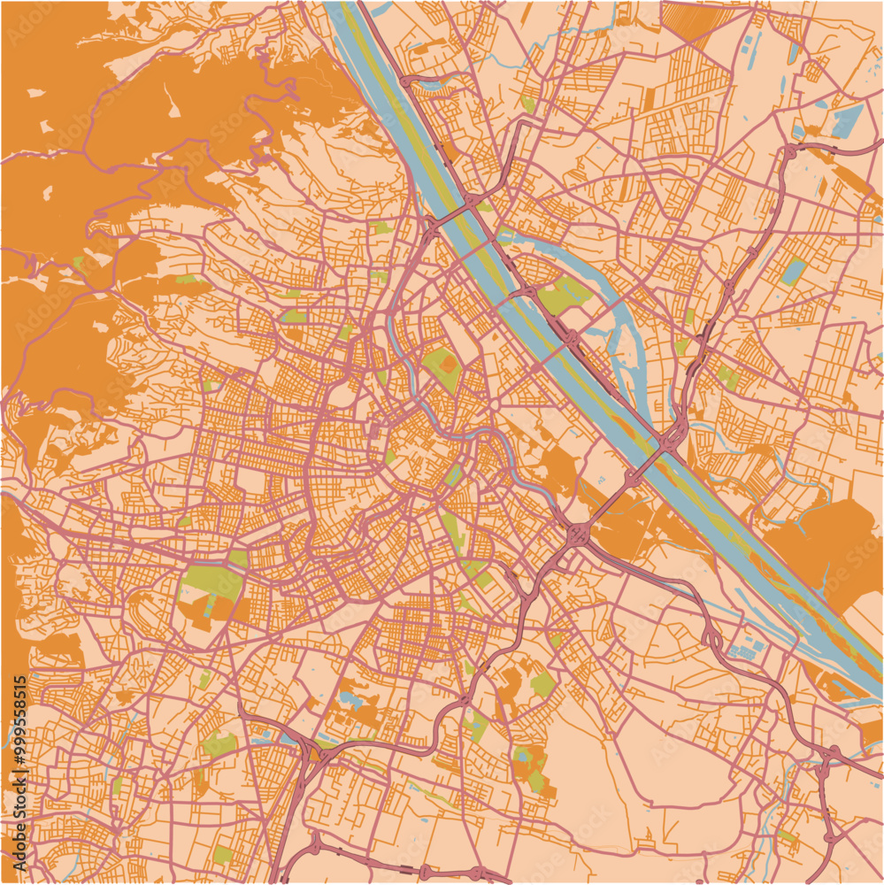 Map of Vienna in Austria in a sandy theme. Contains layered vector with ...