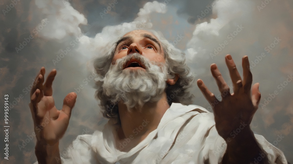 The servant of God, with gray hair and beard, his face showing ...