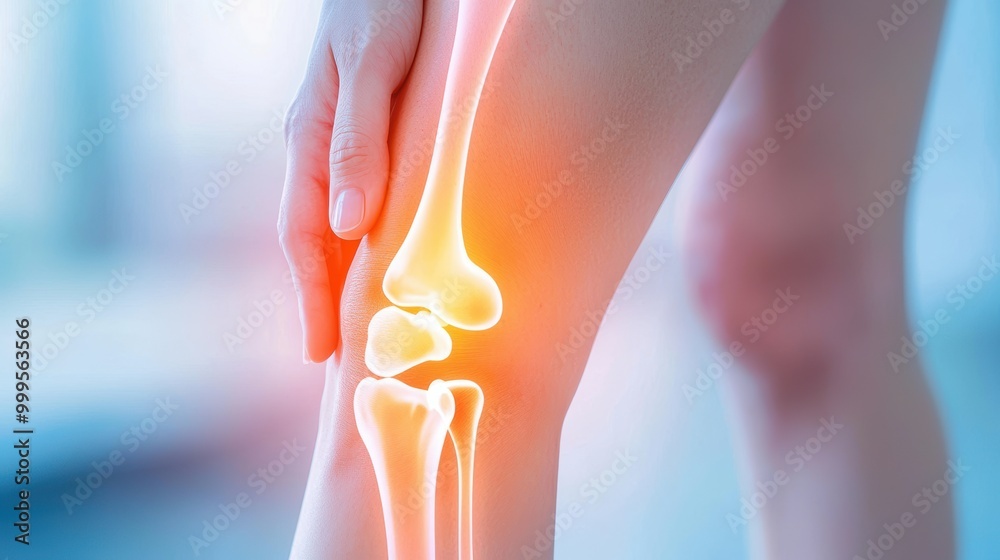 3D illustration of knee joint affected by gout A detailed 3D illustration showing inflammation ...