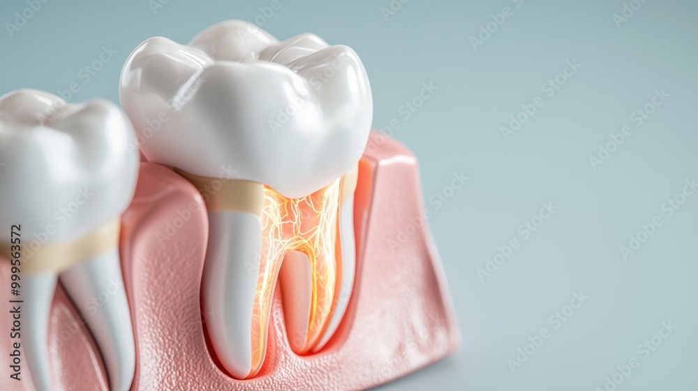 ภาพประกอบสต็อก 3D illustration of tooth showing dental nerve anatomy A ...
