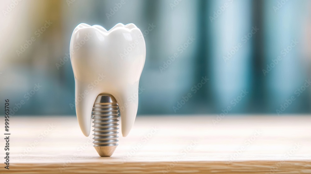Dental implant model showcasing tooth restoration A detailed dental implant model representing ...
