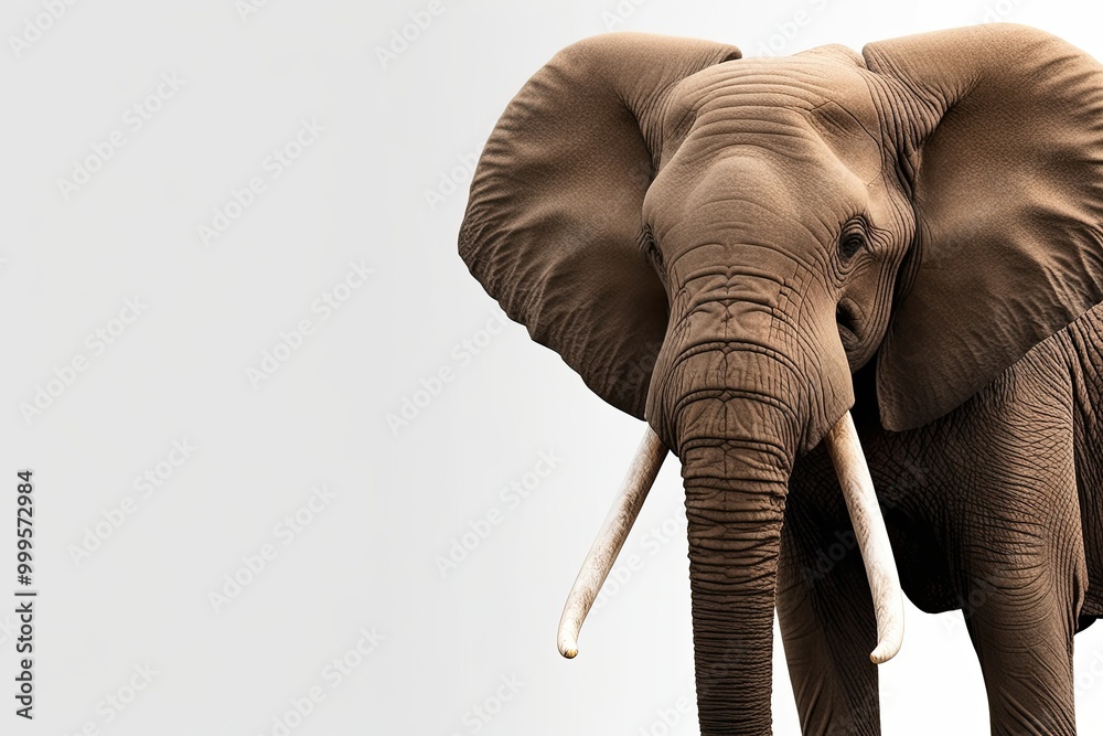 Isolated Elephant Half Face and Full Frontal View on White Background ...