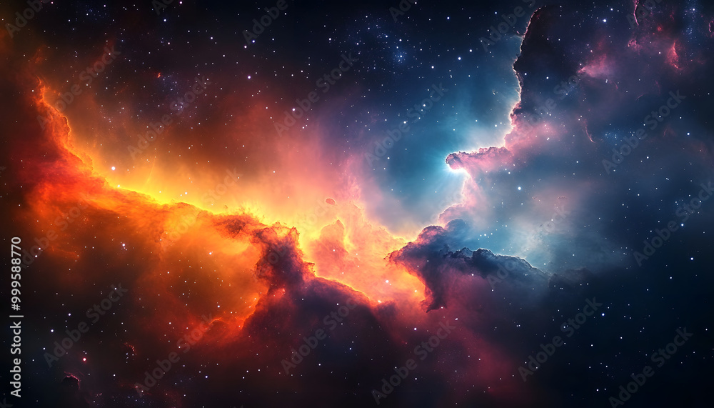 an expansive space scene filled with vibrant nebulous clouds capturing ...