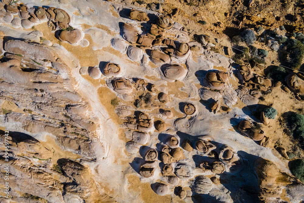 Volcanic rock formations at Faraklo geological park at the Greek Island ...