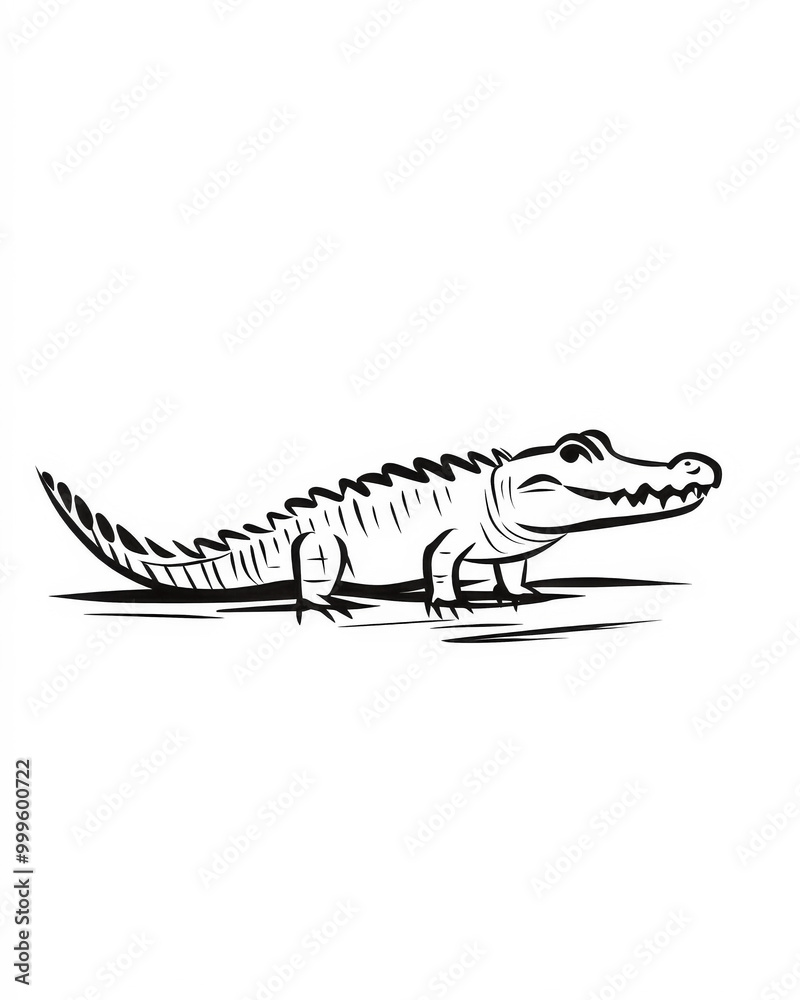 Minimalistic black and white stick figure drawing of a cute alligator ...