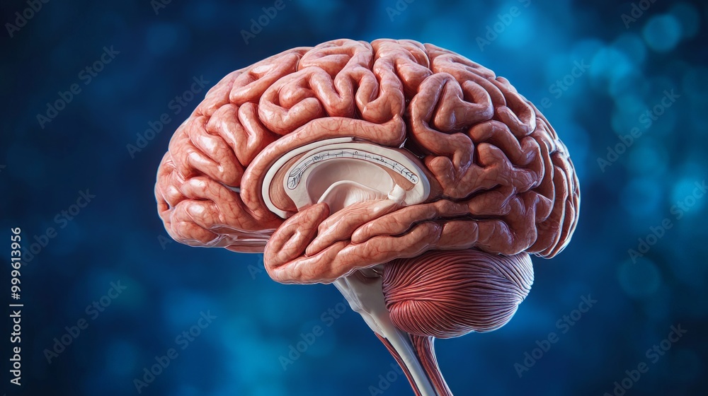 Detailed illustration of the human brain, showcasing labeled areas ...