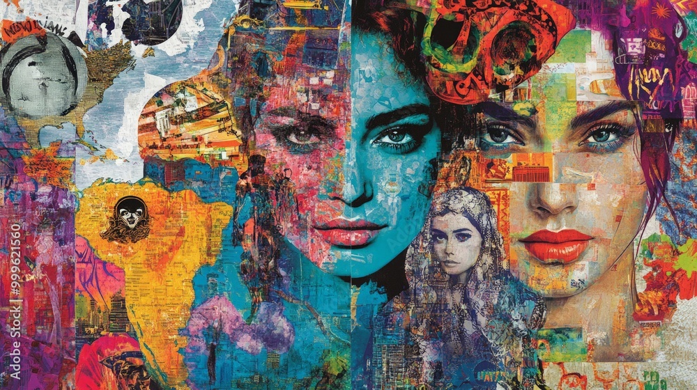 Artistic Global Fashion Influence Map, vibrant colors and patterns ...