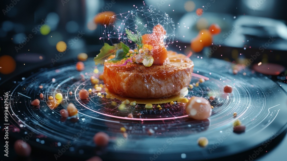 A gourmet dish visualized through an AI interface, featuring AI ...
