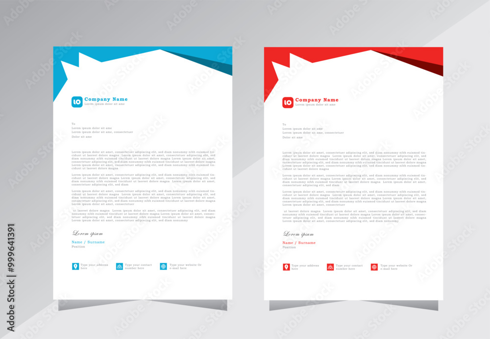 Abstract corporate letterhead template design with blue and red colour ...