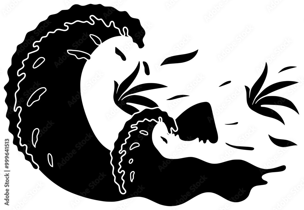 tsunami illustration earthquake silhouette flood logo destruction icon ...