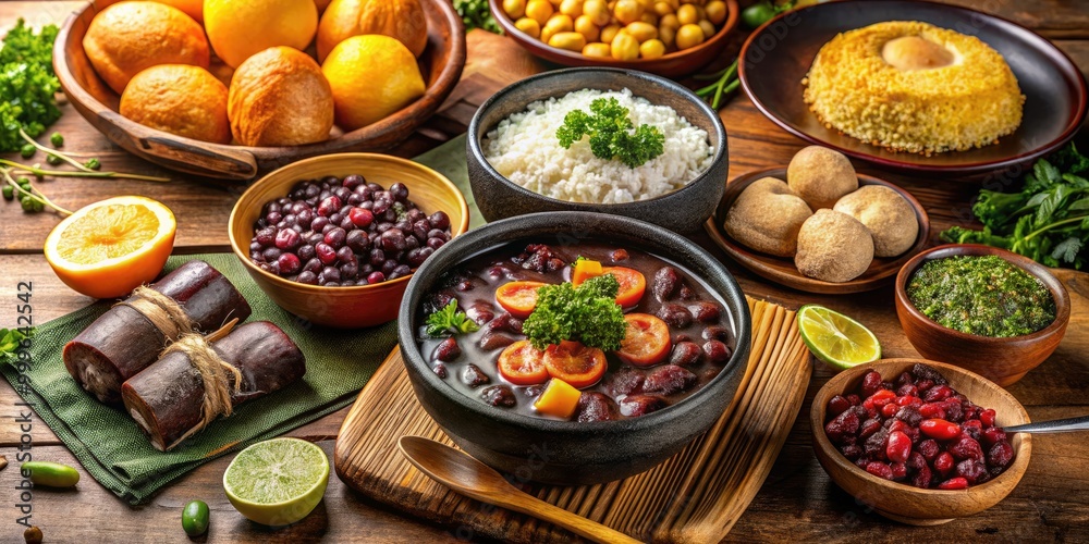 Traditional Brazilian Cuisine Featuring Feijoada, Pão de Queijo, and ...