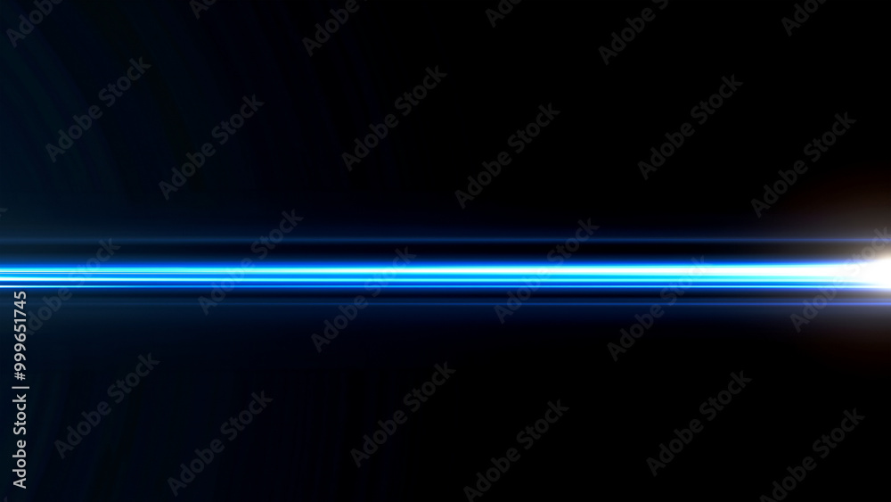 Blue light streaks on a black background with glowing horizontal lines ...