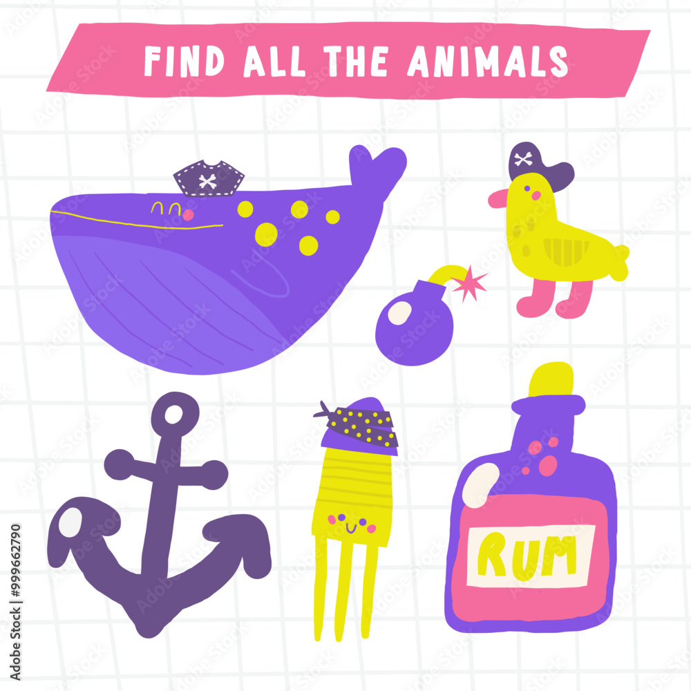 Learn pirate game for kids. Cute hand drawn doodle funny marine puzzle ...