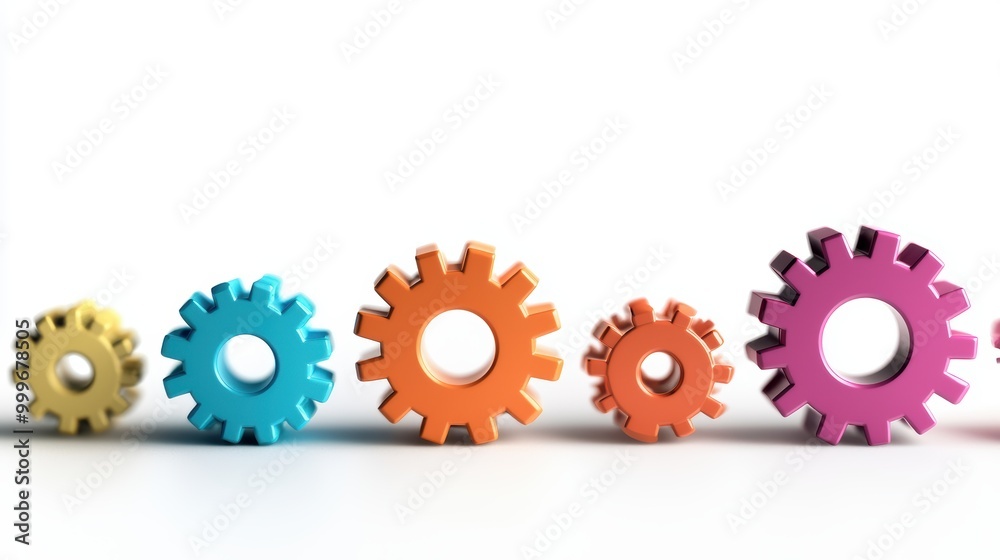 Colorful 3D cog and gear assembly representing innovative system ...