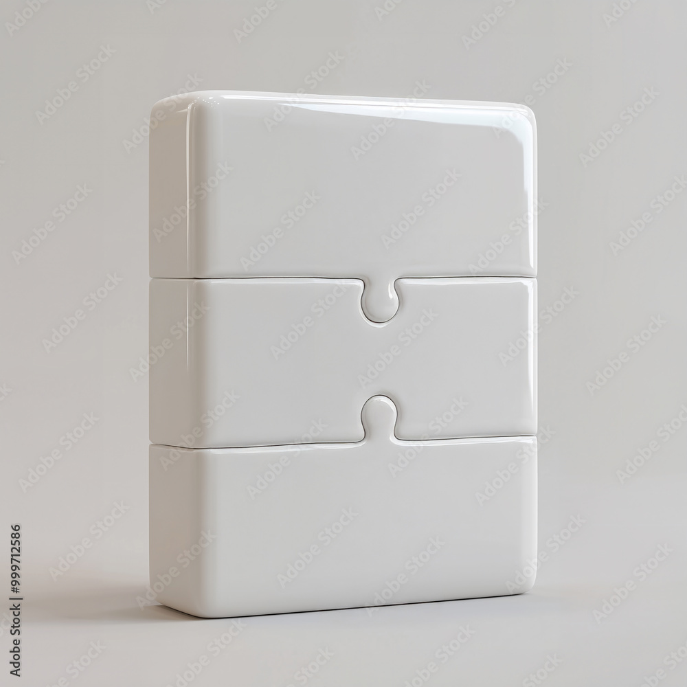 mock-up, white rectangular cube box, composed of jigsaw puzzle pieces ...