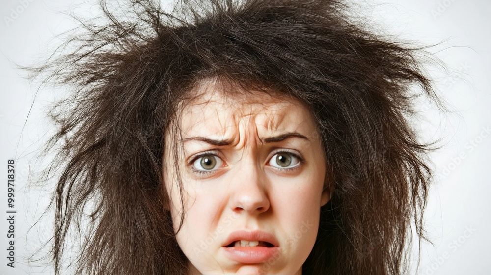 Sad woman with a bad hair day expressing negativity, capturing the ...