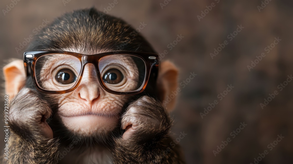 An evocative image of a monkey covering its mouth with its hands ...