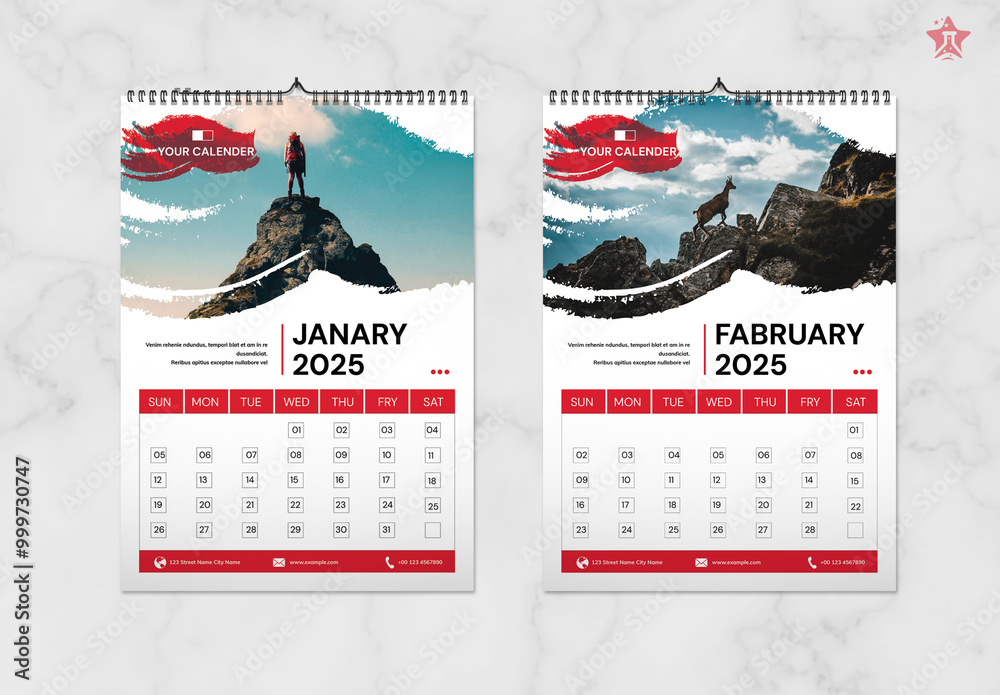 Red Calendar 2025 Layout Stock Template | Adobe Stock