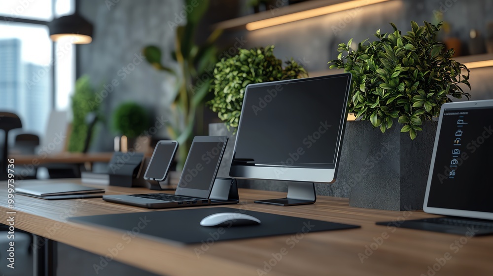 Multidevice docking station charging phones, tablets, and laptops on a ...