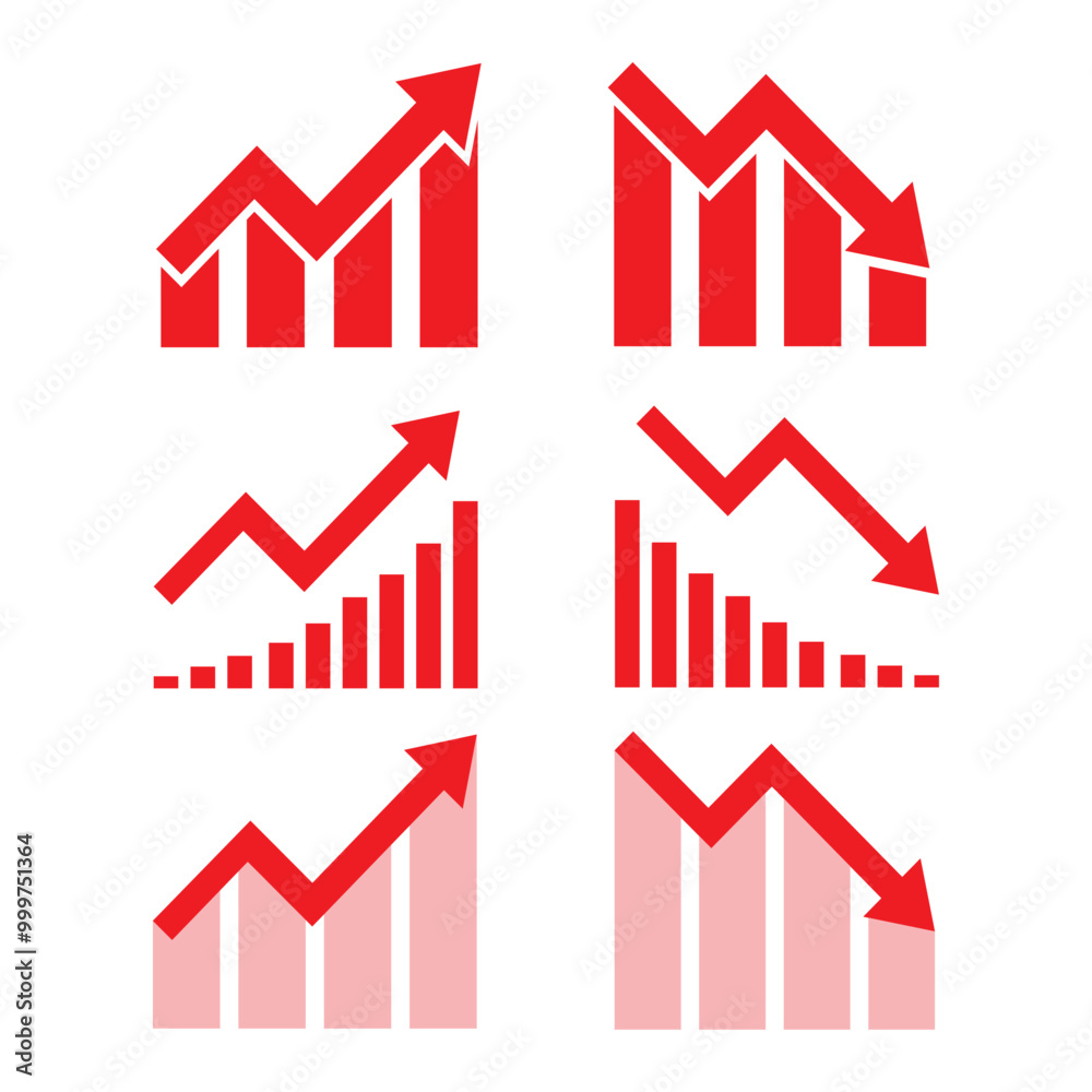 Graph going Up and Down sign with red arrows vector set. Flat design ...