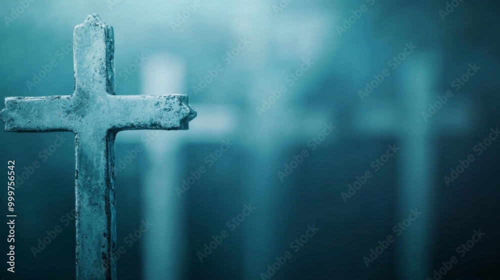 Graphic abstract background featuring closeup Calvary crosses in blue ...