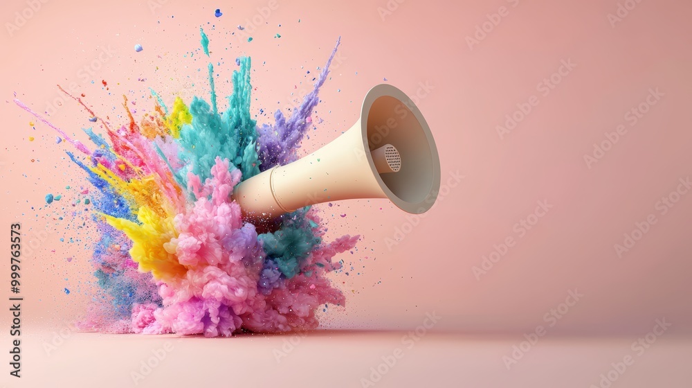 Colorful abstract design of a megaphone made from layered paper ...