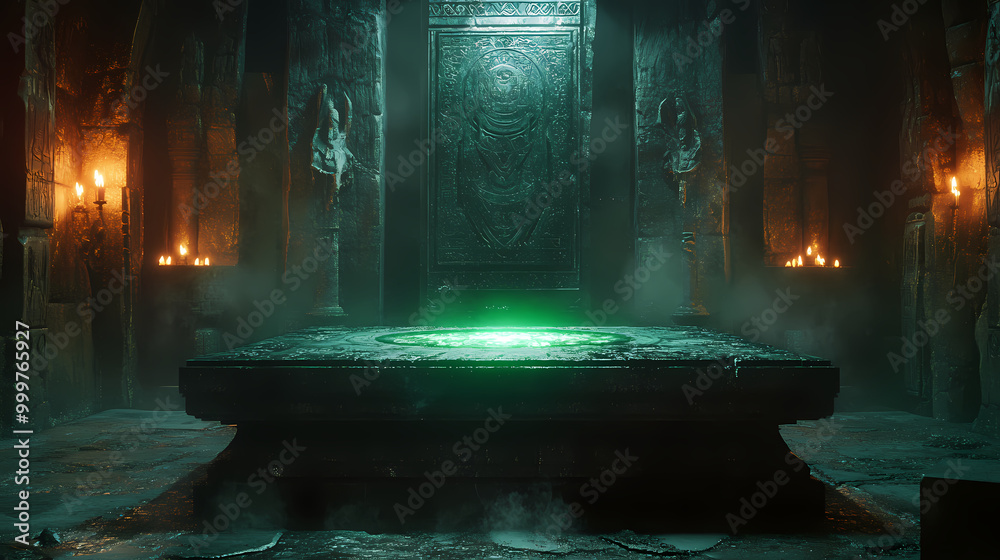 Generative AI, Dark Altar of Black Stone Covered in Glowing Red Runes ...