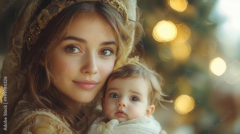 portrait of mary tenderly holding baby jesus surrounded by soft glowing ...