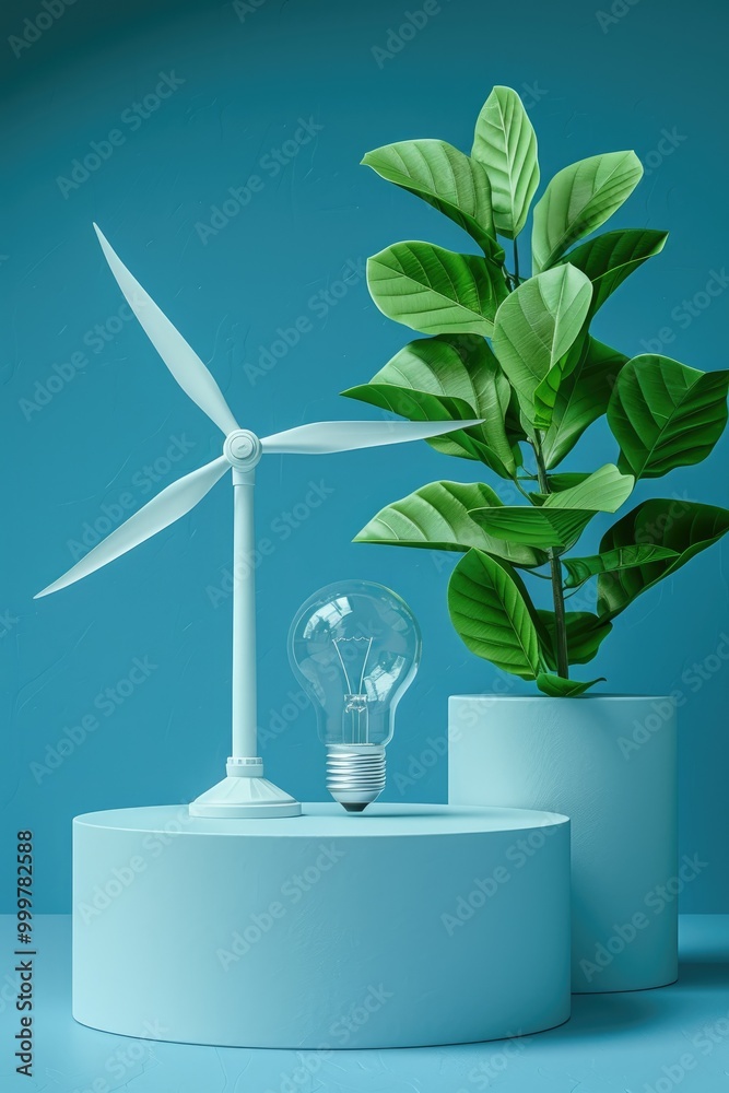 Eco-Friendly Renewable Power - Wind Turbine in Light Bulb with Green ...