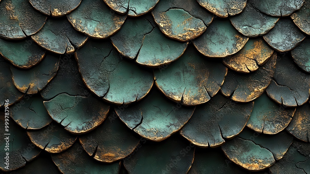 seamless pattern of dragon scales in rich textures of black and green ...