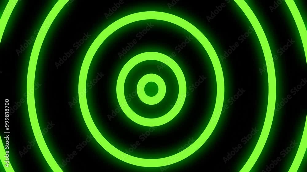 green glow radio waves animation on black background. green neon radio ...