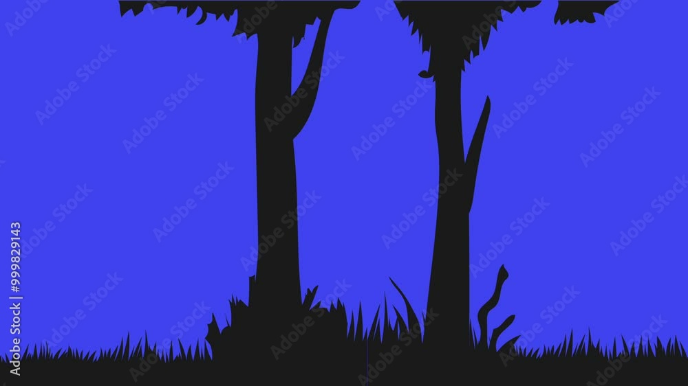 Animation of silhouettes of trees moving in a dense forest on a ...