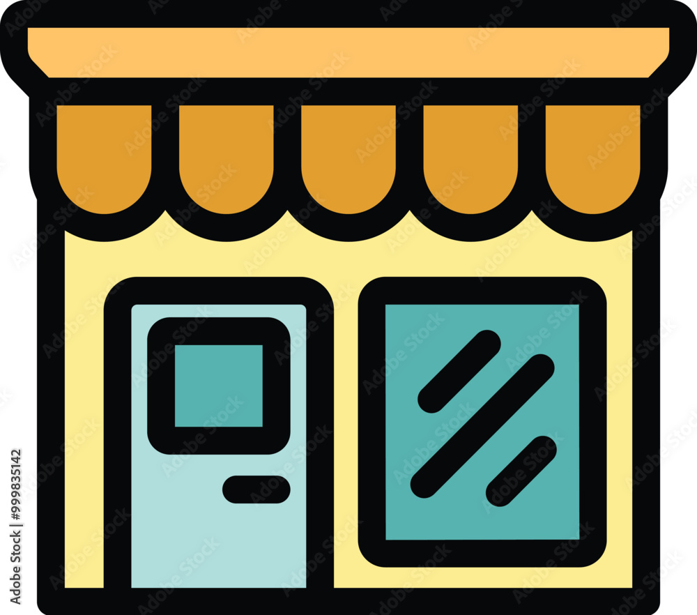 Cartoon drawing of a small business storefront with an awning and ...