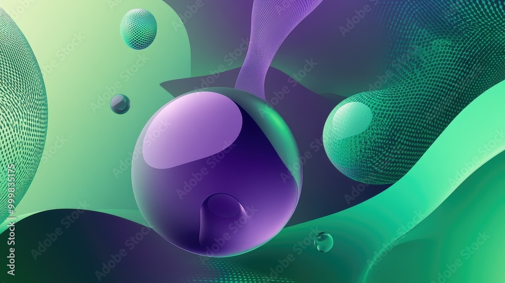 Futuristic shapes in green and violet, symbolizing the analytical depth ...