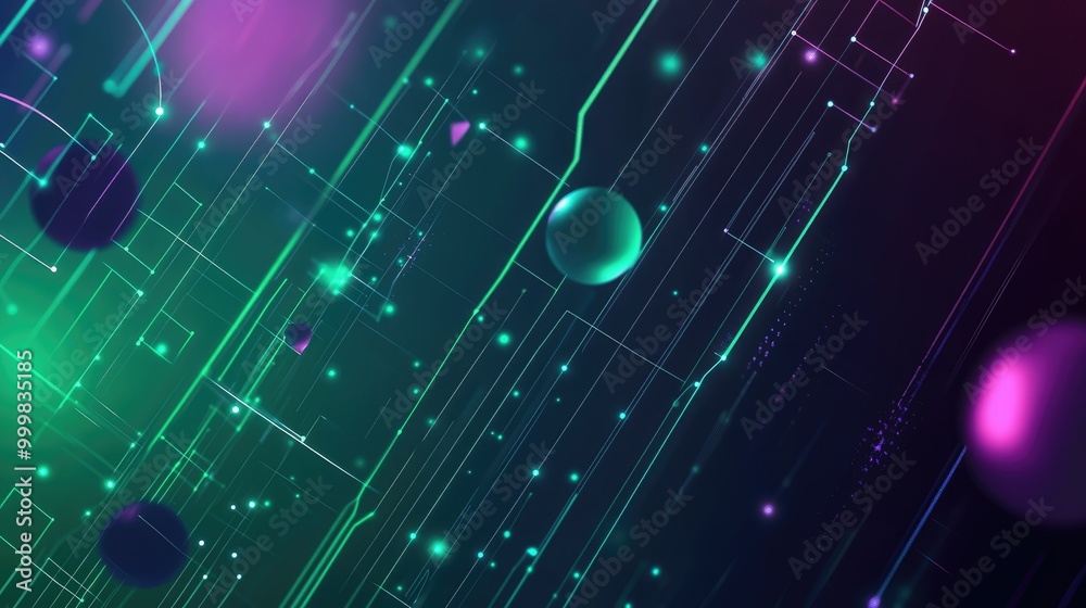 Futuristic shapes in green and violet, symbolizing the analytical depth ...