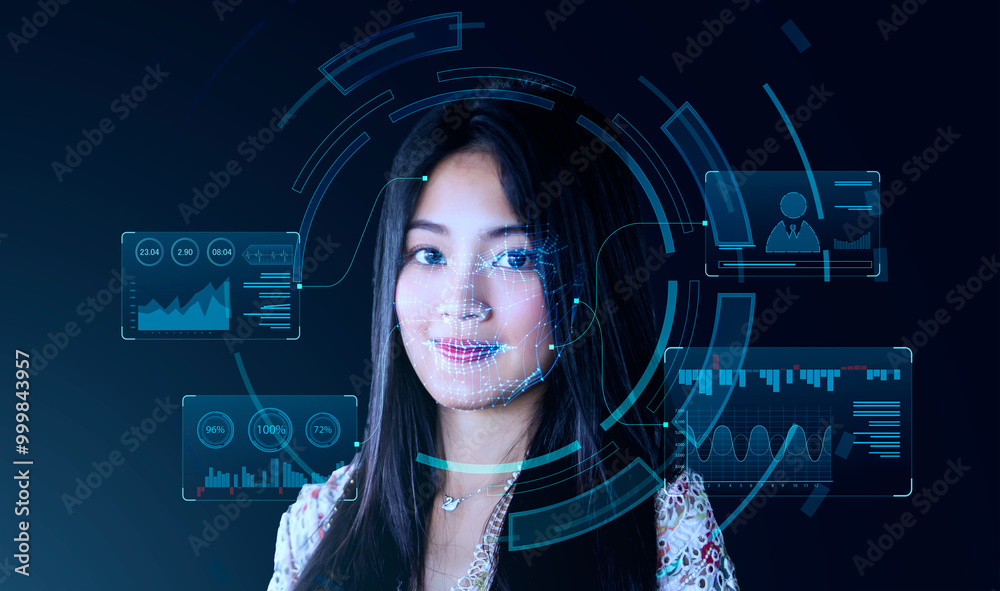 Futuristic face id detection recognition technology, security access and individual personal ...