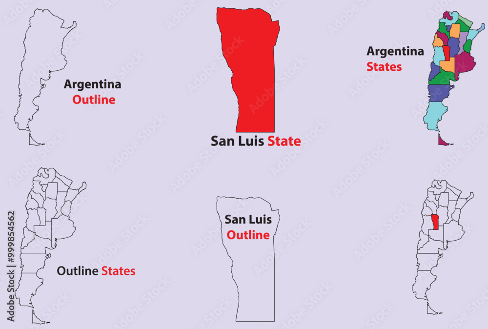 San Luis map vector of Argentina, San Luis line map, San Luis with city ...