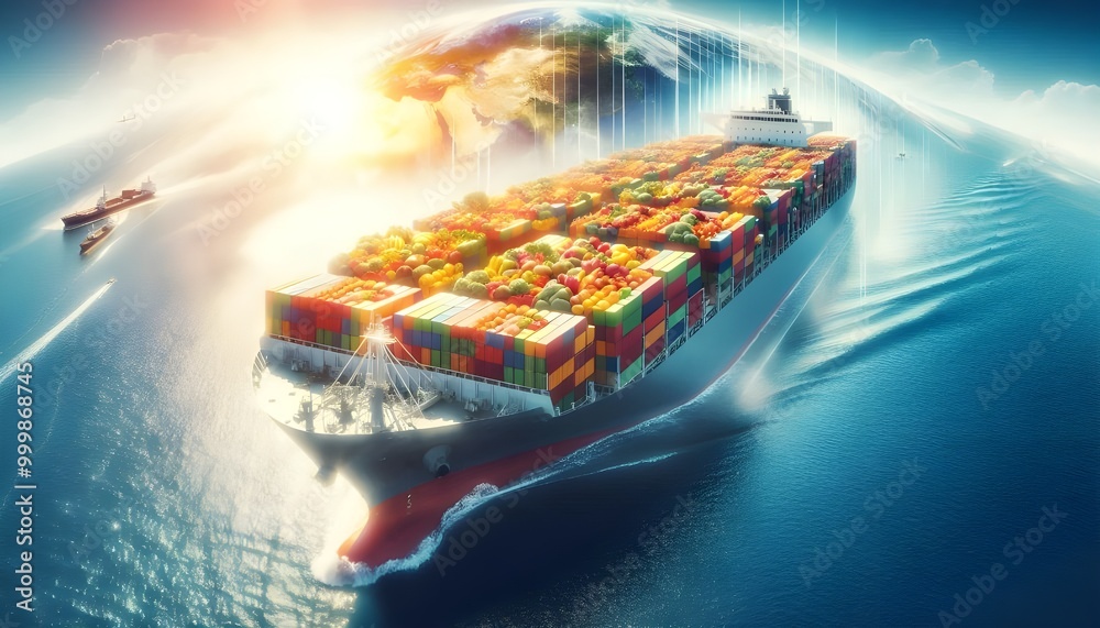 Cargo ship transporting fresh fruits and vegetables, symbolizing global ...