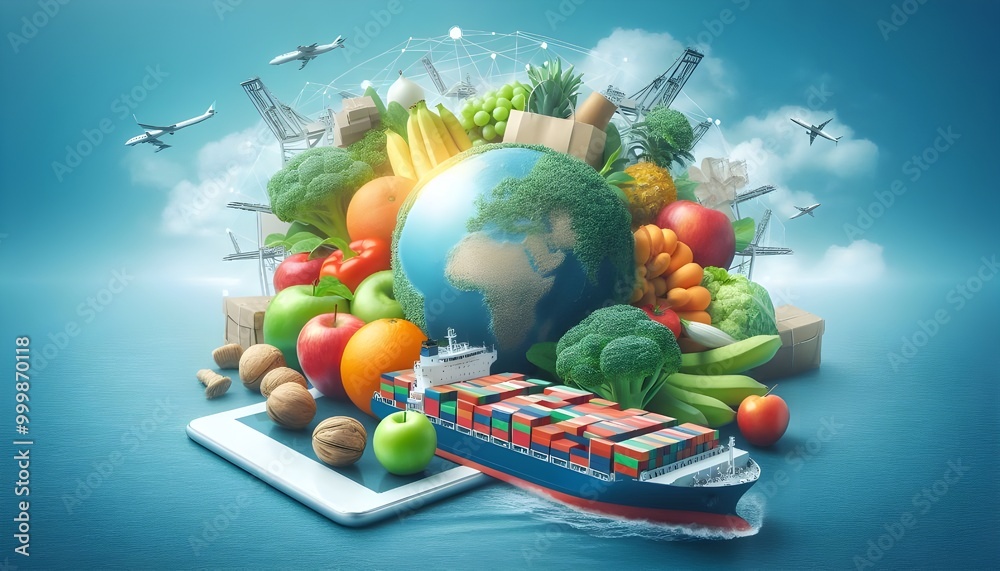 Cargo ship transporting fresh fruits and vegetables, symbolizing global ...