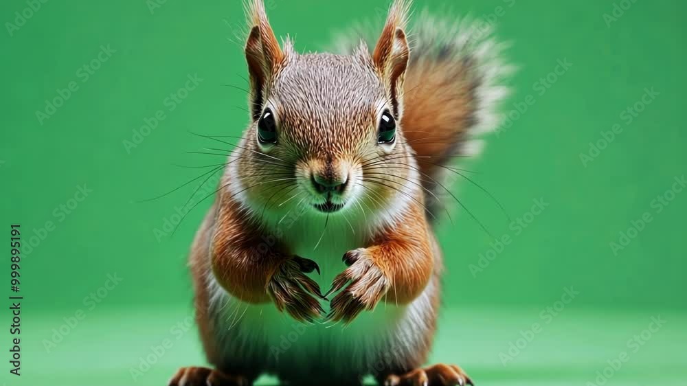 Cute squirrel standing on its hind legs on a green screen background ...