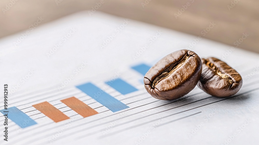 Illustration of a coffee bean rising on a market fluctuations graph ...