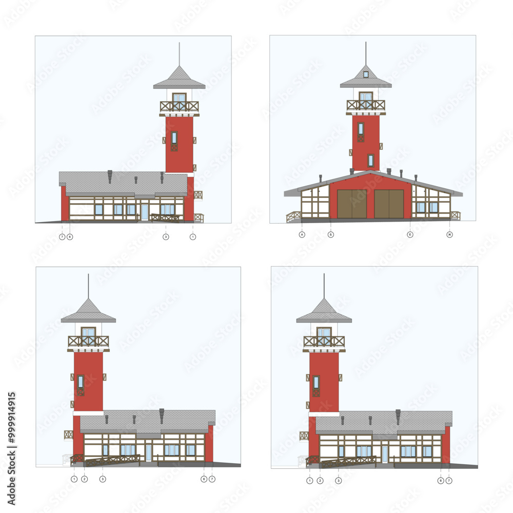 Detailed architectural fire station house blueprints and drawings Stock ...