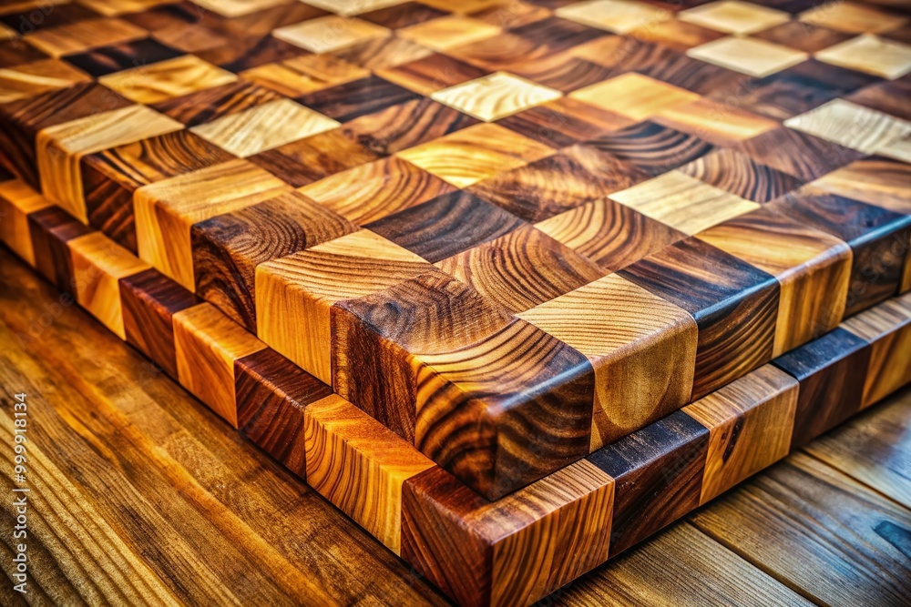 Close-up of rustic butcher block wood texture with deep grains and ...