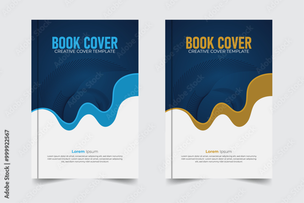Creative and abstract book cover design, with dark gradient blue color ...