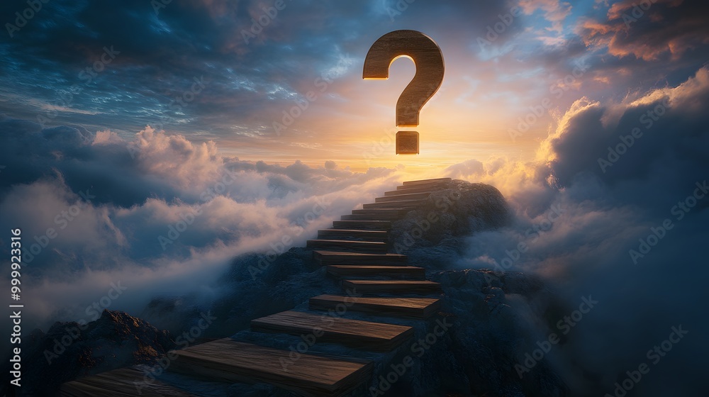 Question Mark with Road, Path, Wooden Staircase to Infinity, Nature ...
