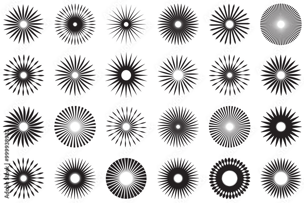 Vetor de Radial Sunburst element. Sunburst set. Sunburst design element ...