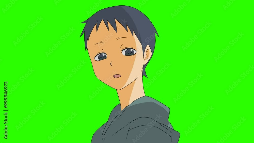2d animated character of The boy is standing half-faced, looking to his ...